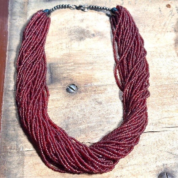 Jewelry | Deep Cranberry Red Seed Bead 3 Strand Necklace Southwestern ...